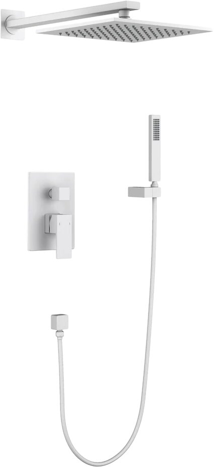 Душевой комплект Timo Selene SX-2069/16SM 5 в 1, встраиваемый, с внутренней частью в комплекте, со смесителем, с тропическим душем, латунный, белый, матовый, душевая система