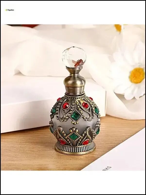 Эксклюзивный флакон для духов круглой формы 15 мл с ювелирным декором