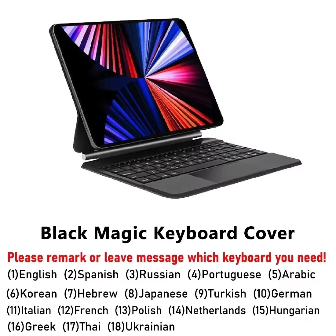 PULUZ Магнитная клавиатура с подсветкой для iPad Air 11 13 iPad Pro11 2018-2022, Черный, Black
