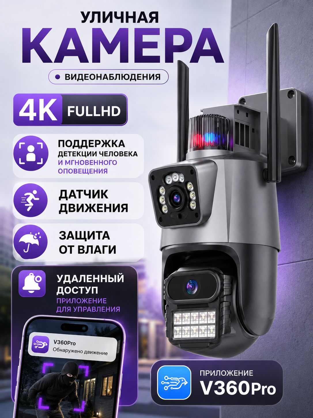 Камера видеонаблюдения уличная поворотная с Wi-Fi