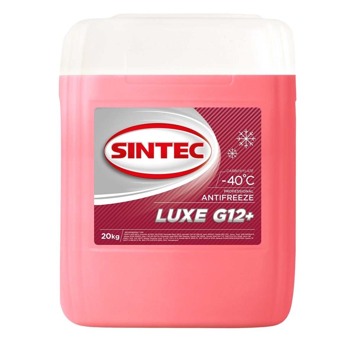 Антифриз SINTEC LUXE G12+ (-40) красный 20 кг, карбоксилатный