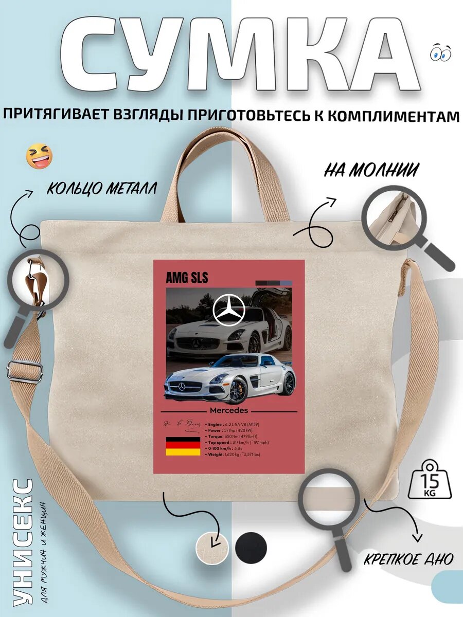 Сумка шоппер  AMG SLS Mercedes спорткар