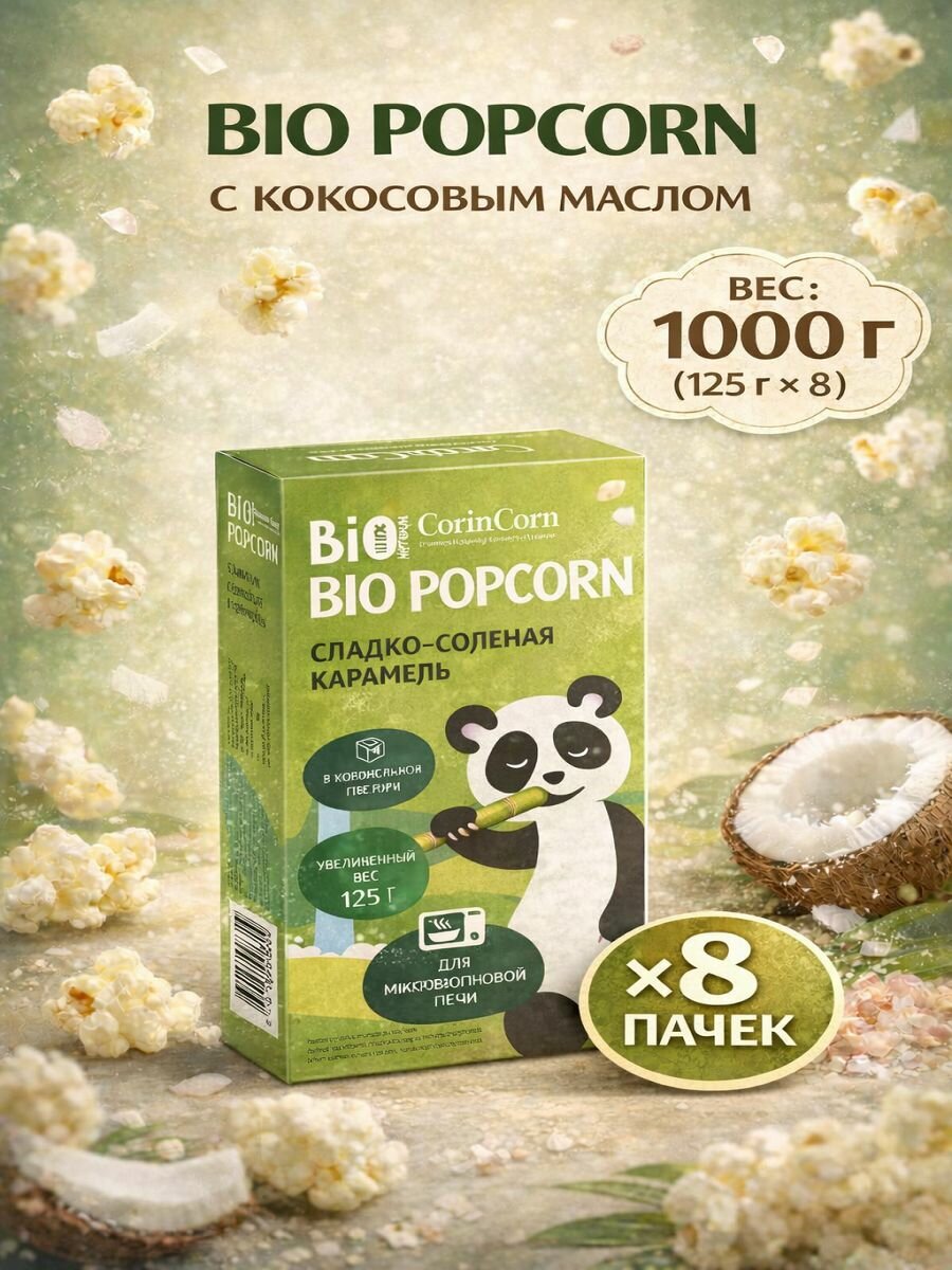 Попкорн микроволновый СВЧ Сладко-соленая карамель 8 х 125 г CorinCorn Bio