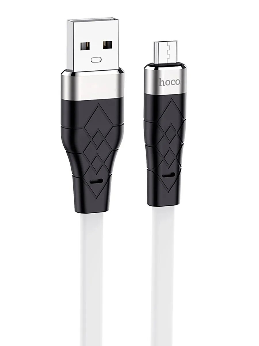 Кабель Hoco X53 USB to microUSB плоский силиконовый, 2.4А, 1 метр, белый / провод для старых Android