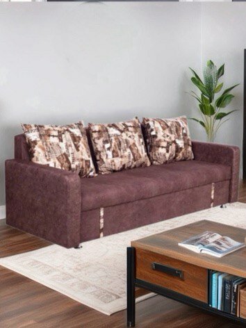 Диван-кровать "Каприз", Еврокнижка, коричневый велюр принт СПБ, 224 х 80 х 95 см