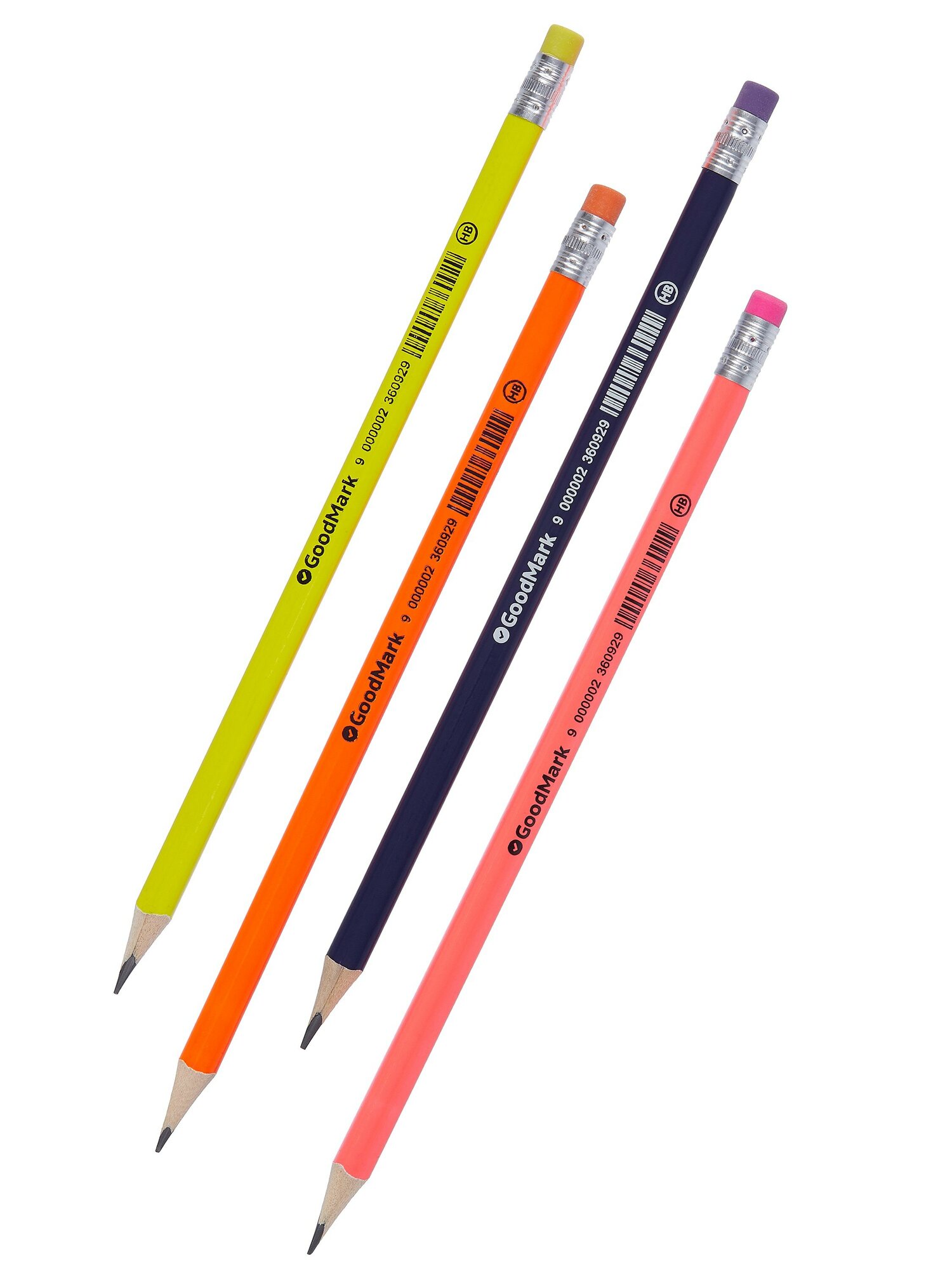 Карандаш GoodMark, Neon, чернографитный HB с ластиком, в ассортименте