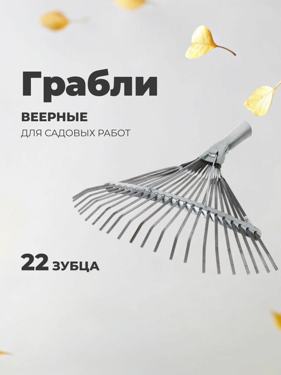 Грабли садовые веерные оцинкованные 22 зубца, пластинчатые, без черенка