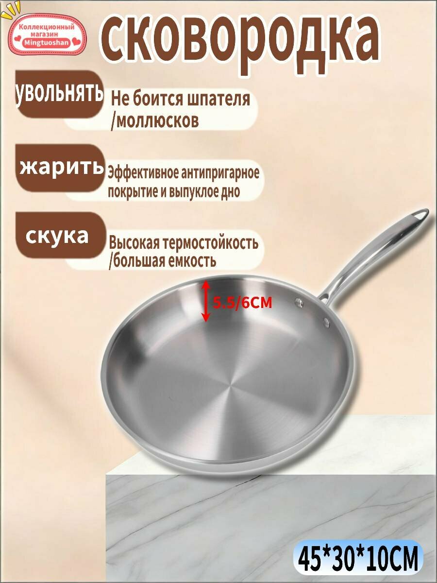 Сковорода, антипригарная, нержавеющая сталь, для всех плит, 26см