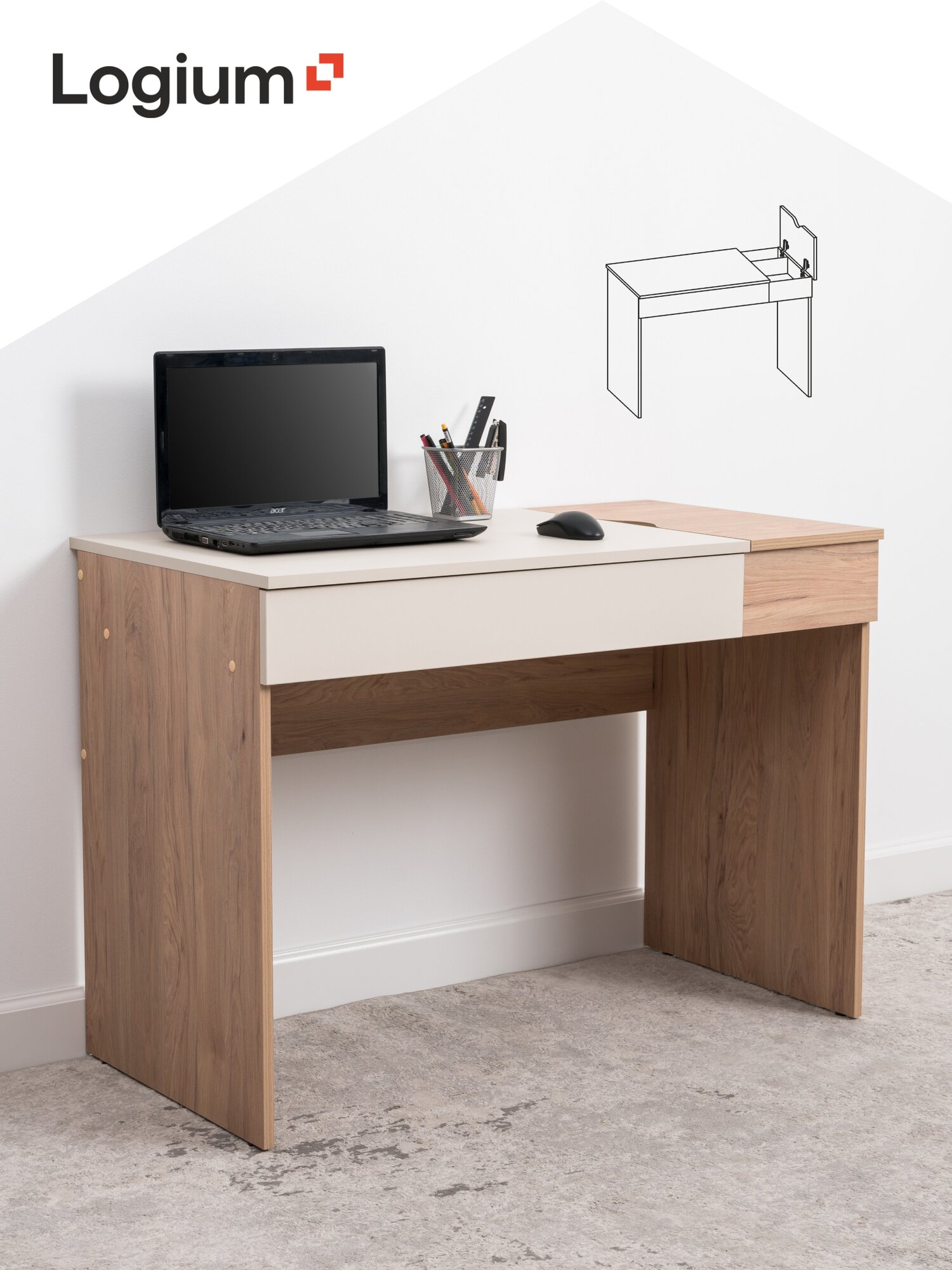 Стол письменный с ящиками, 104х55х75, Сигма 12.162, Гикори Рокфорд Натуральный, Сатин, для школьника, офисный