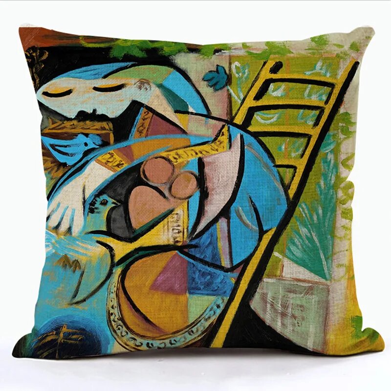 Льняные декоративные подушки с портретами Пикассо 45x45 см Бирюзовый, QPSP182BZ-16