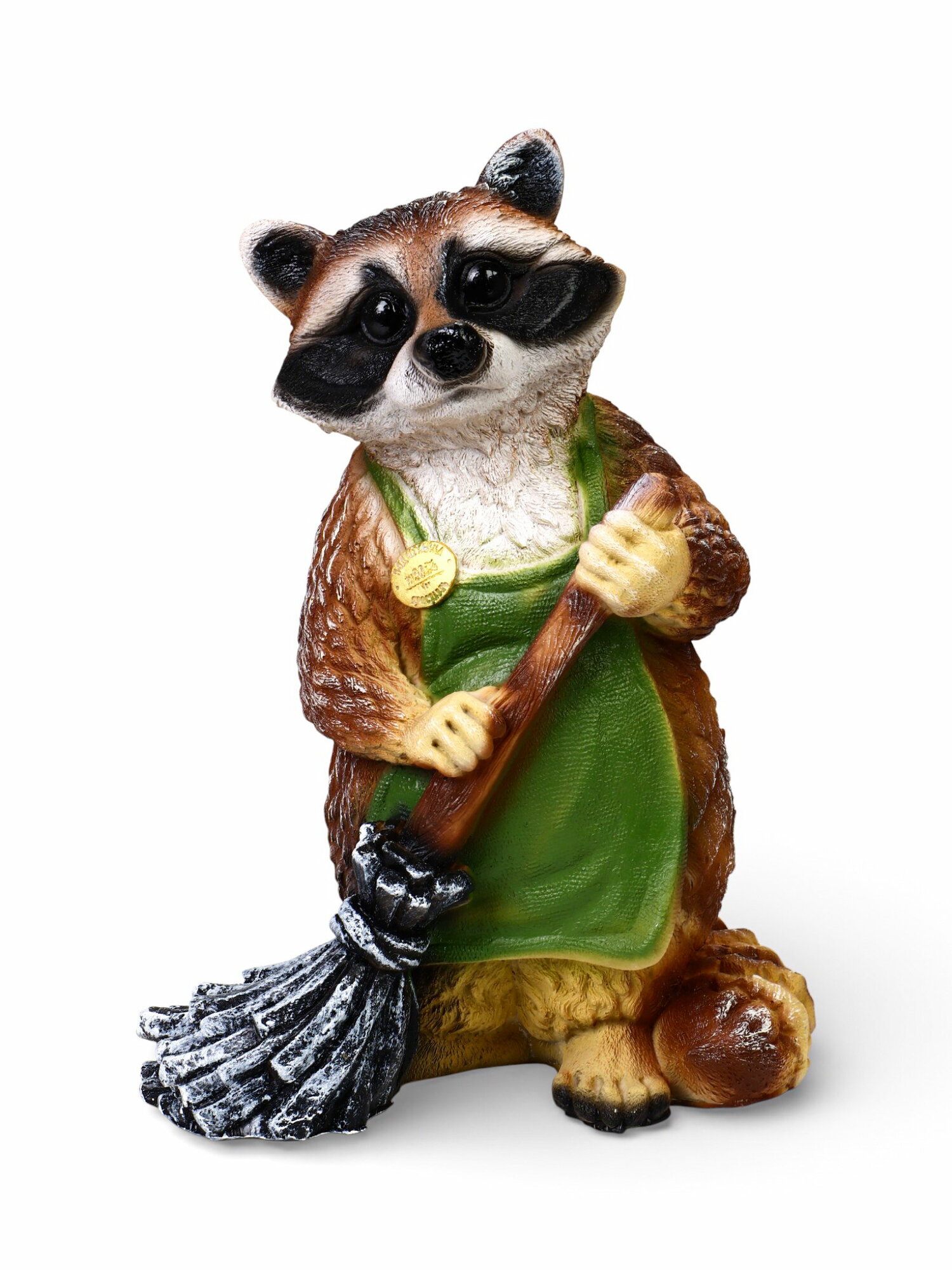 Садовая фигура из полистоуна "Енот с метлой", 26x24x38 см, цвет: разноцветный