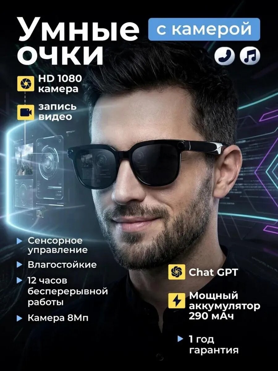 Умные очки с камерой и искусственным интеллектом для мужчин и женщин с тремя видами линз