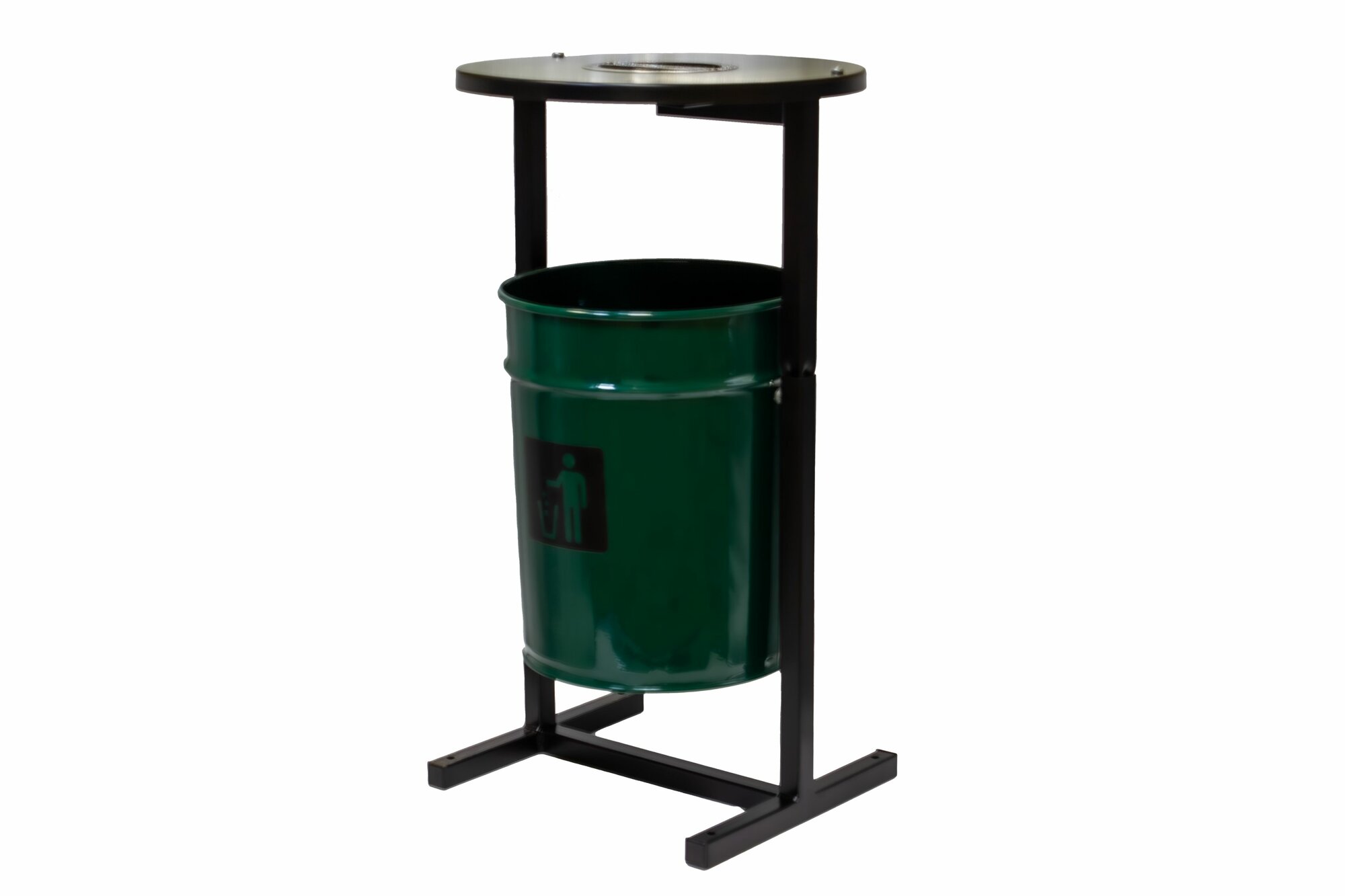 Урна металлическая уличная зелёная с пепельницей