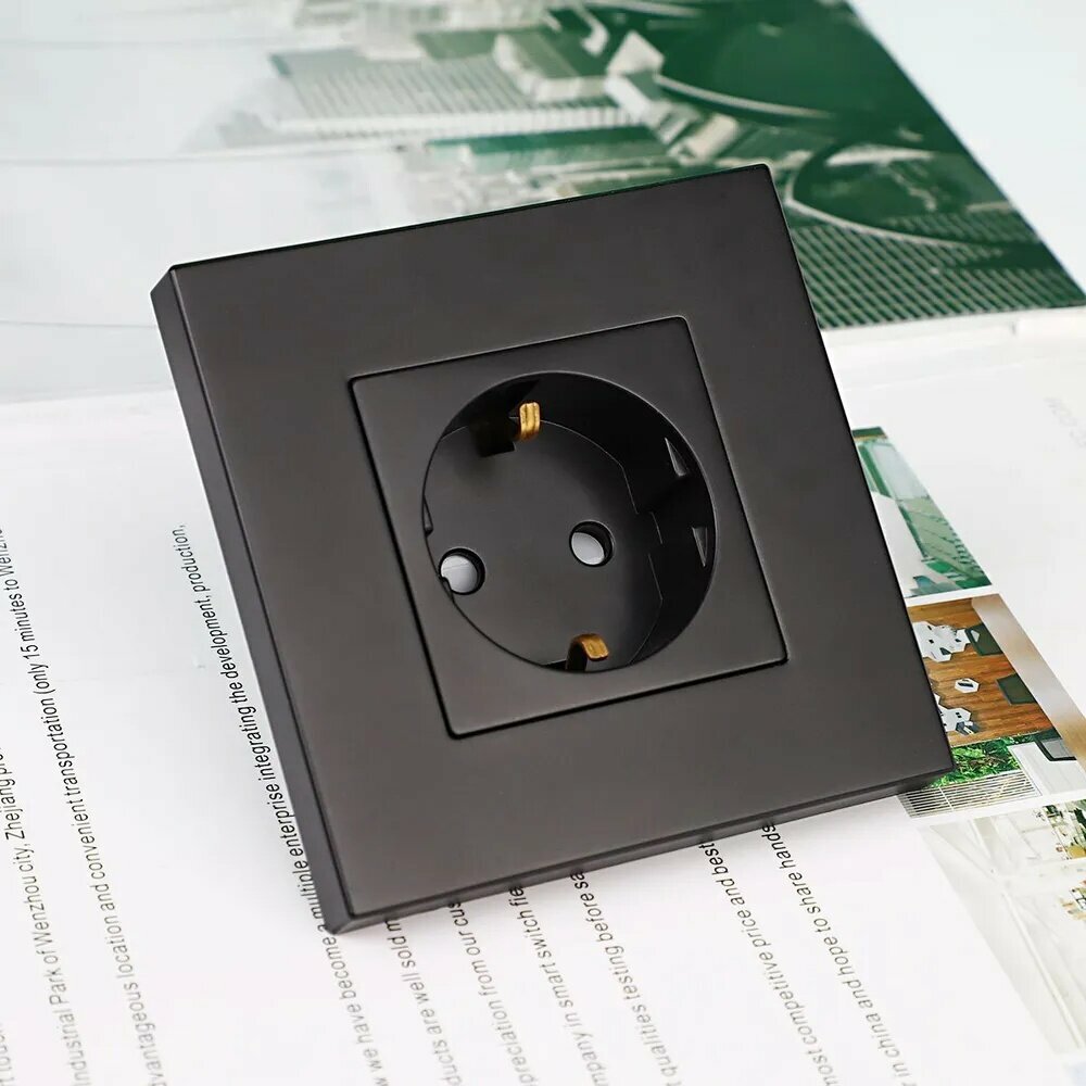 Розетки черные с заземлением и защитными шторками от детей, евророзетки из abs-пластика