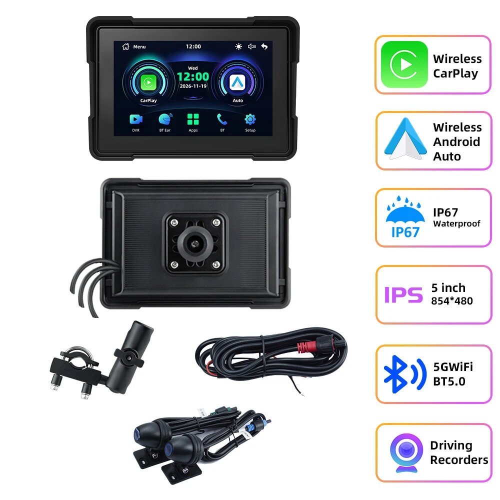 Мотоциклетный навигатор EKIY M16C 5 дюймов, водонепроницаемый, с поддержкой CarPlay, M16C-DVR