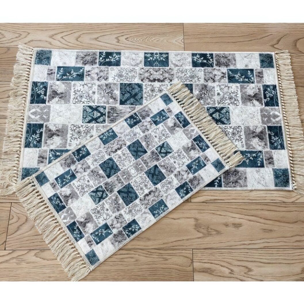 Набор ковриков decorative с цифровой печатью и бахромой, 60x100 и 40x60 см, пэчворк, короткий ворс
