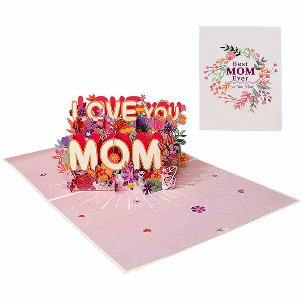 Открытка BaYuYPOO Paper Love 3D Love You Mom Up ко Дню матери, для мамы/жены/на любой случай, в комплекте конверт и бирка для записки, 8 * 6 дюймов