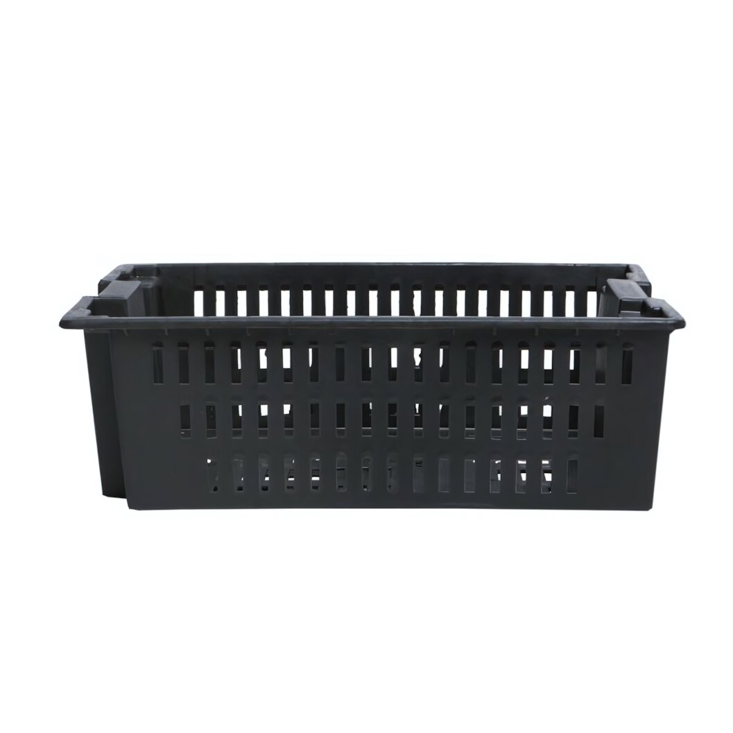 Ящик овощной пластиковый 600х400х200 мм, темный, перфорированный, для хранения и транспортировки