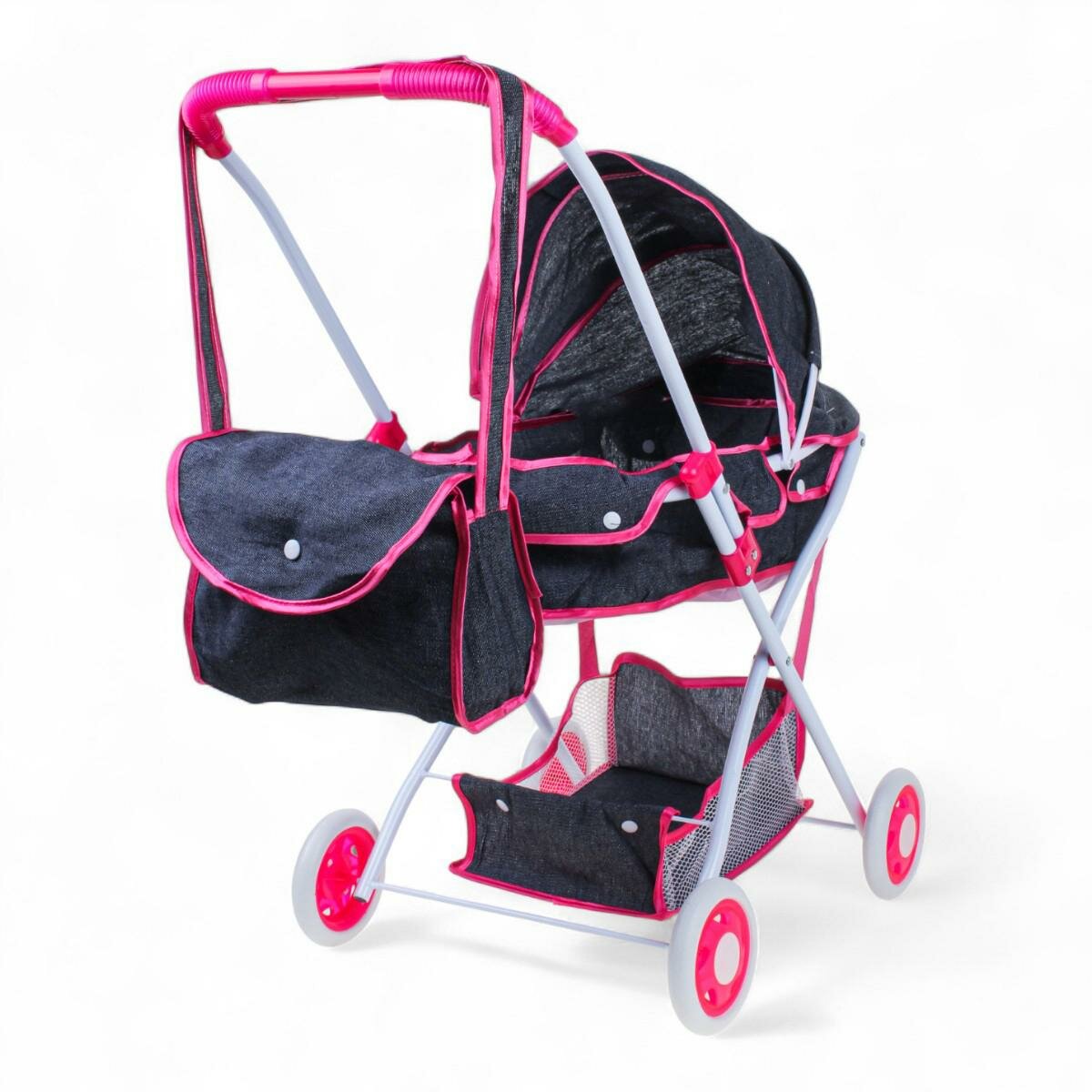 Коляска для кукол лежачая 66x62x35 см, металлокаркас, складная, с сумкой