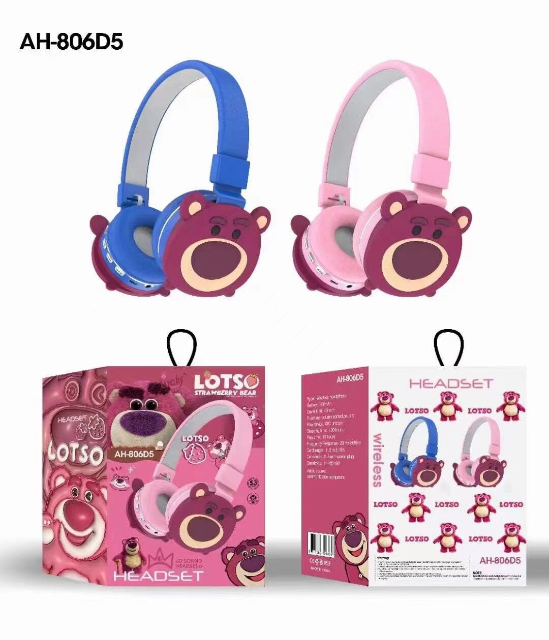 Милые беспроводные наушники Lotso синий, Беспроводные наушники-обод