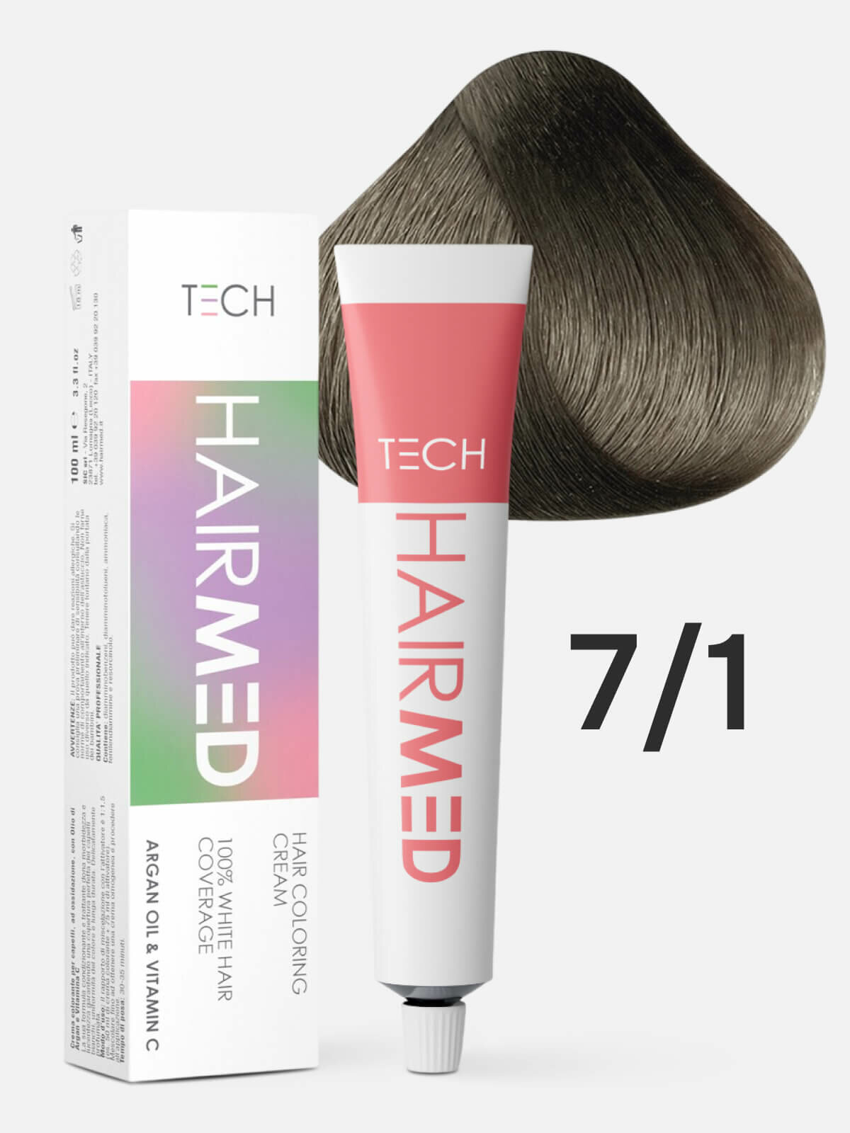 Крем - краска для волос профессиональная Hairmed 7/1 Русый Пепельный, 100 мл