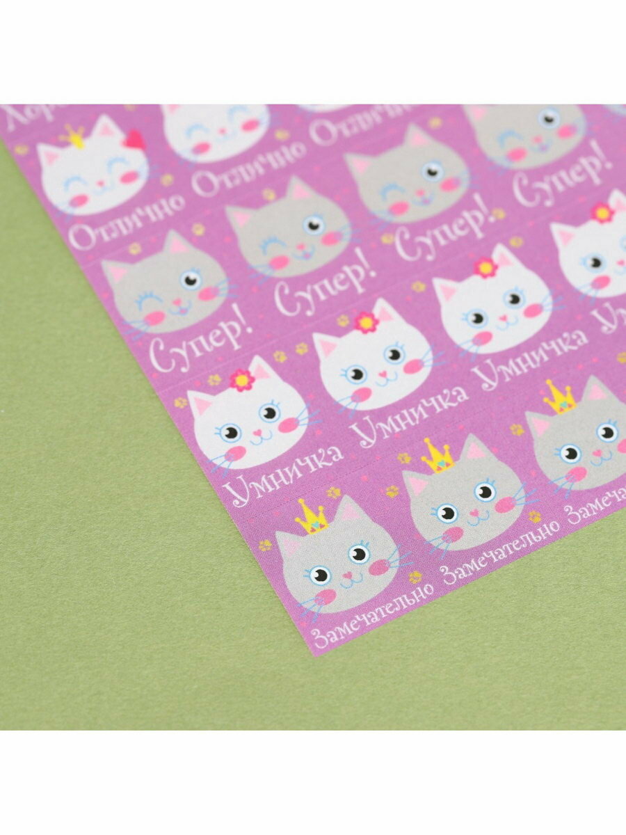 Наклейки детские оценки "Кошечки", 10.5x18 см, вид наклейки: бумажная, 10 шт.