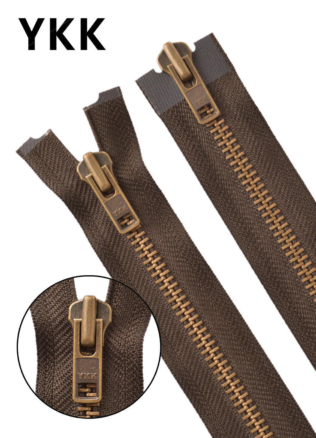 Молния YKK металлическая Т8 2-замковая, антик, 90см, 1шт/упак, коричневый
