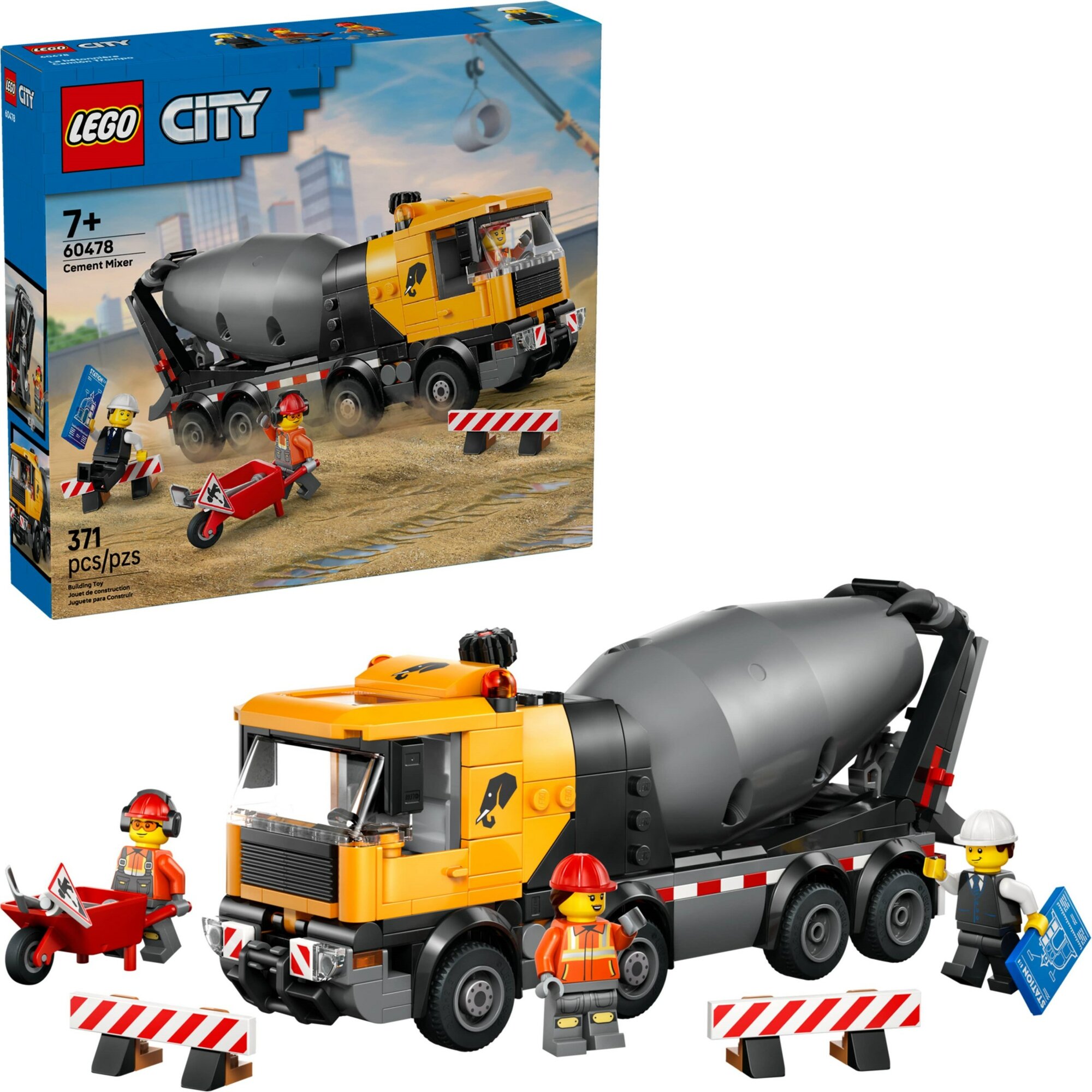 Конструктор LEGO City 60478 Бетономешалка, 371 детали, от 7 лет