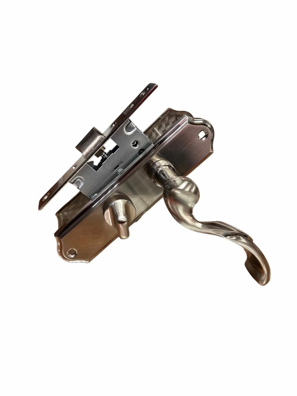 Комплект ручки на планке с фиксатором 47 мм и замок L 47 MSM 160 A SN матовый никель