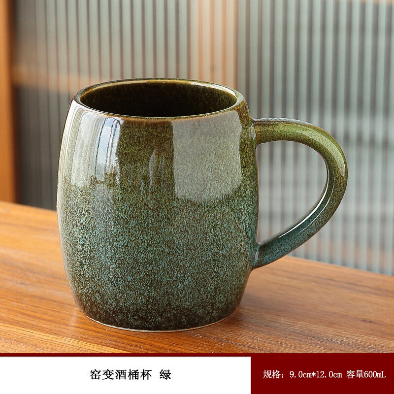 Керамическая кружка с высокой эстетической привлекательностью, чашка для пары, большая вместимость, нишевая кофейная чашка, креативная чашка в форме винной бочки, изготовленная в печи.