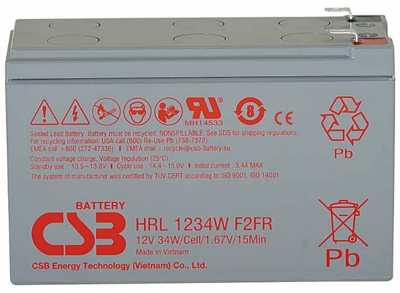 Аккумуляторная батарея для ИБП CSB HRL1234W F2 FR (12В, 9Ач)