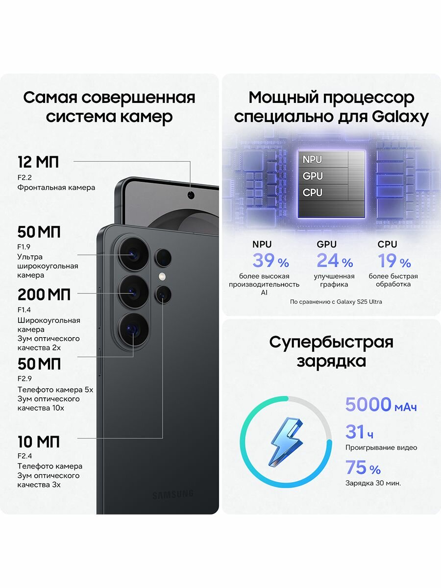 Смартфон Samsung Galaxy S26 Ultra SM-S948BZKBCAU 12GB+256GB Черный — фото 1