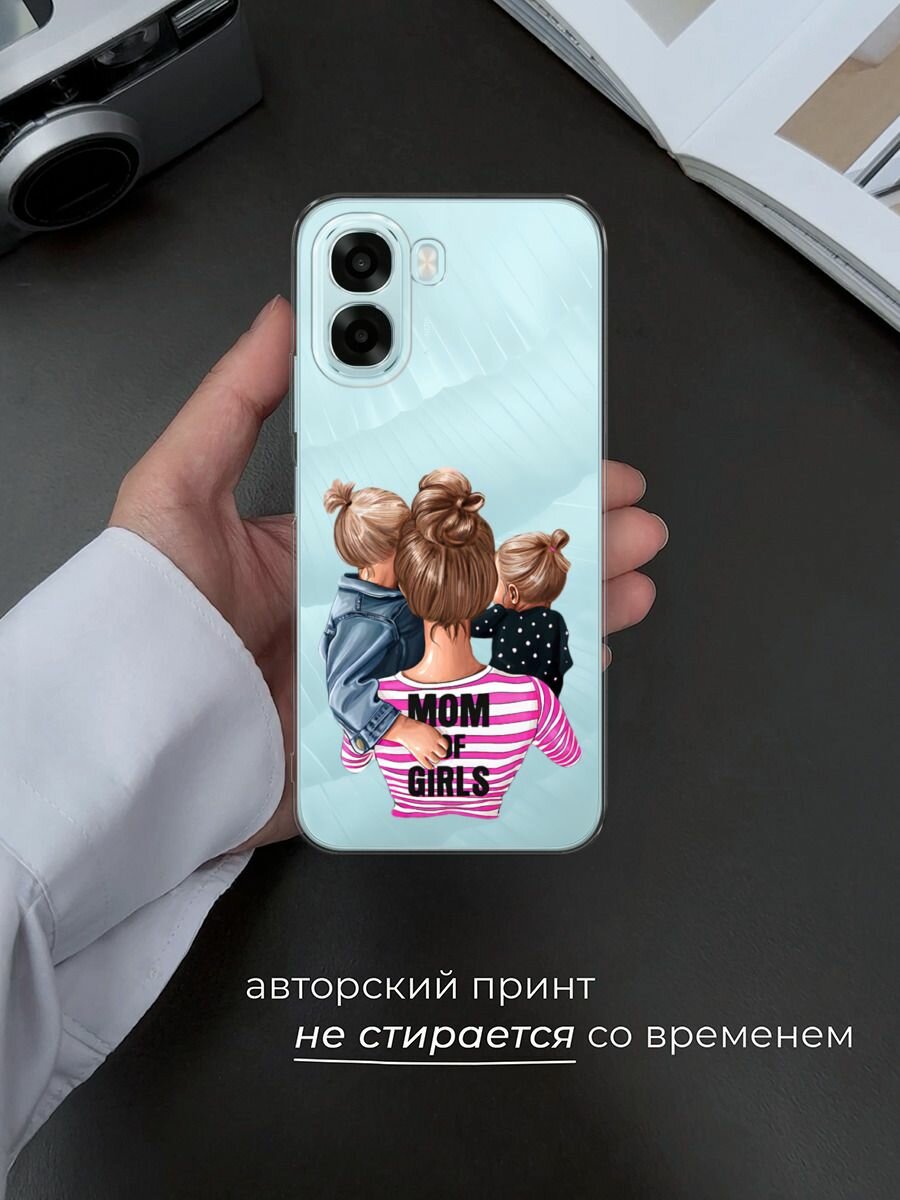 Чехол на Oppo A6x / Оппо A6x с принтом Mom of Girls, прозрачный — фото 1
