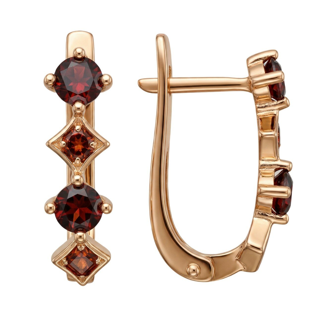 Серьги, красное золото, 585 проба, гранат