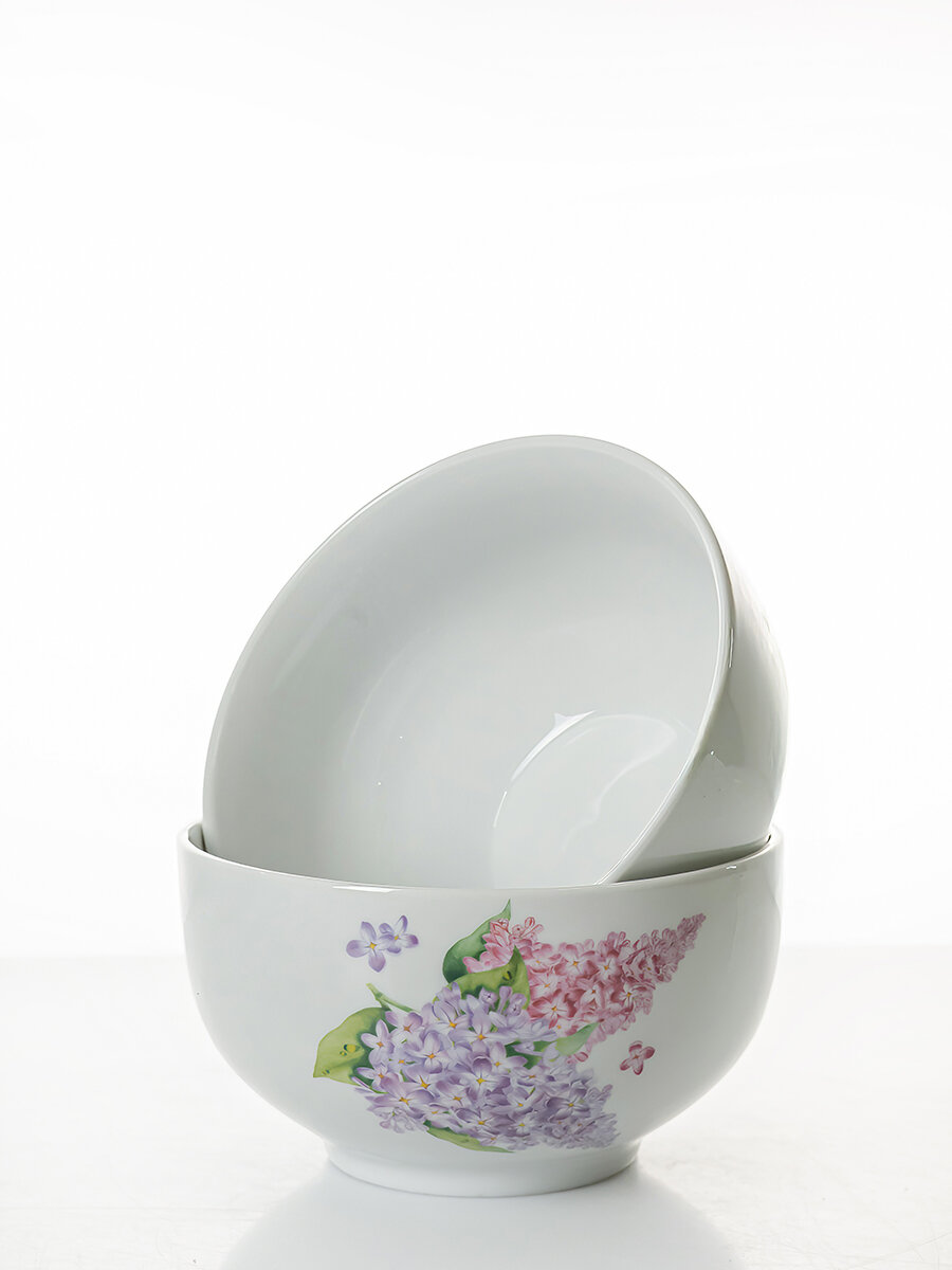 Набор фарфоровых пиал "Сирень", белые, 500 мл, 2 шт, Добрушский фарфоровый завод