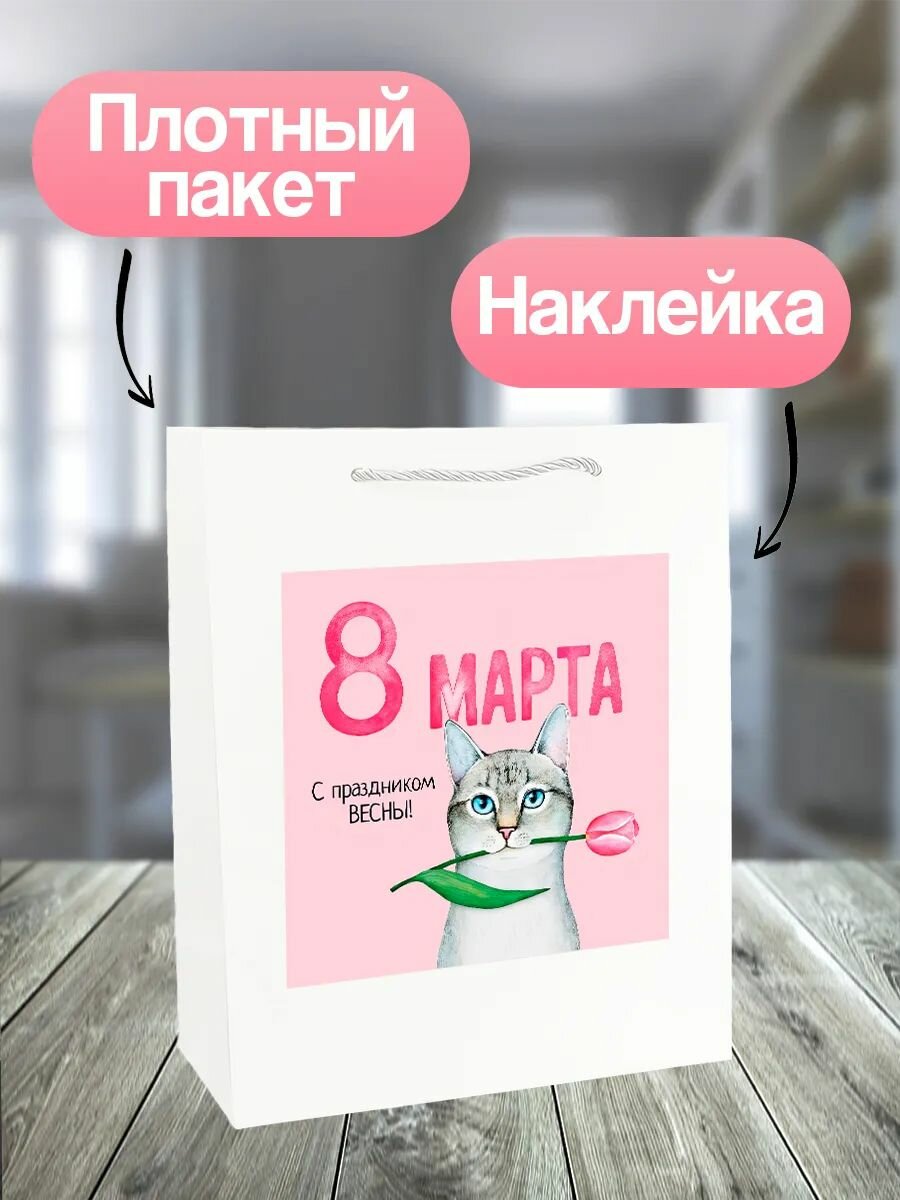 Пакет подарочный 8 марта, упаковка для подарка, 26х31 см — фото 1