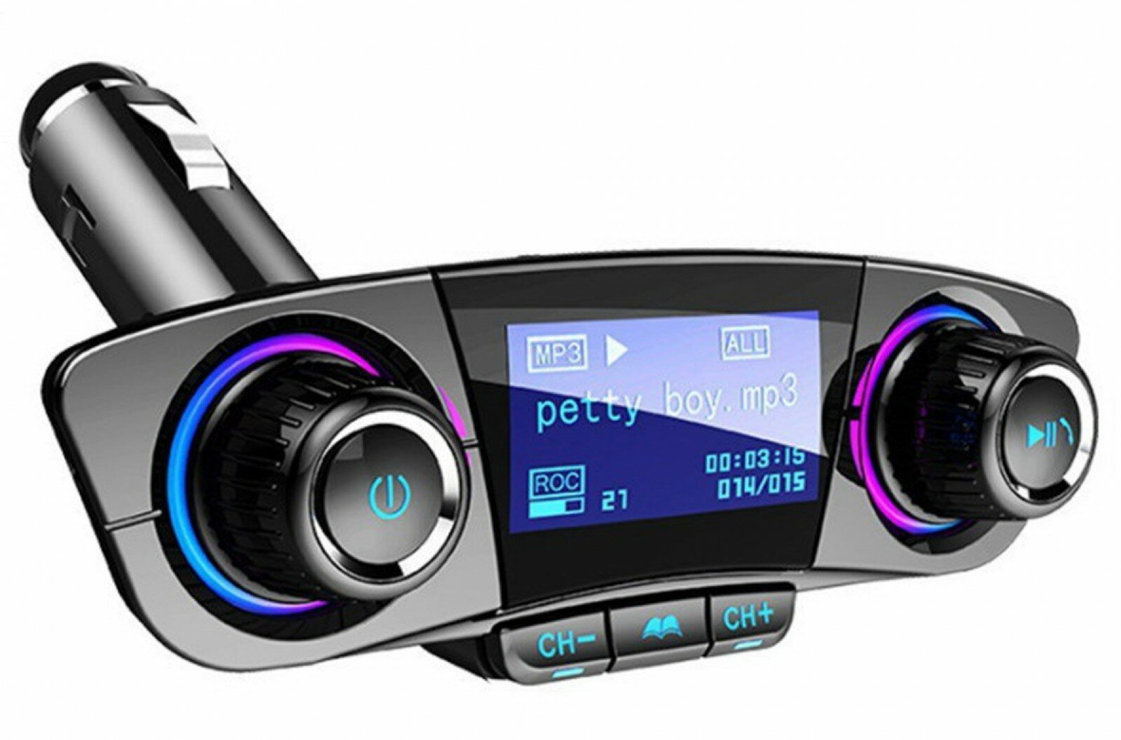 FM-трансмиттер MyPads RT008 с Bluetooth, MP3-плеером и Hands-free, 2 USB-порта, регулятор громкости, черный