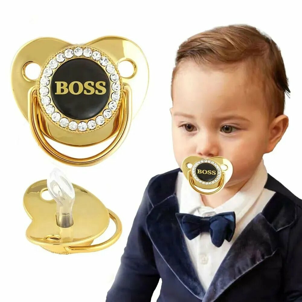 Пустышка BOSS baby с пылезащитным чехлом, блестящая ромбовидная форма, силиконовый материал, подарок на день рождения