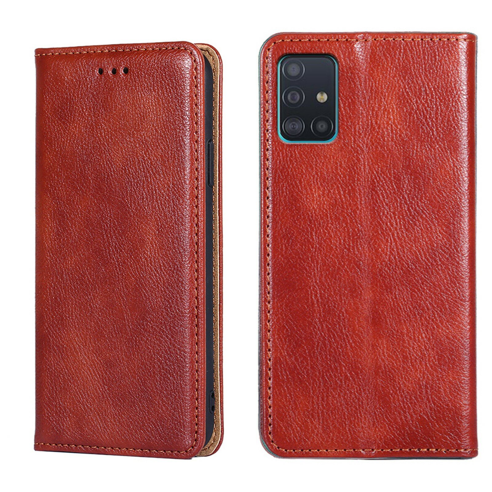 Чехол-книжка MyPads для Samsung Galaxy A51 коричневый из искусственной кожи с слотами для карт