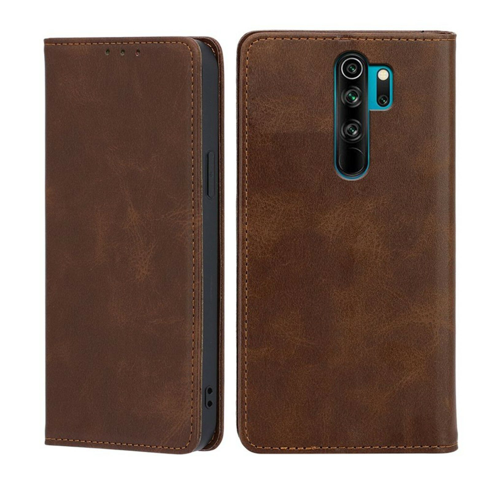 Чехол-книжка MyPads для Xiaomi Redmi Note 8 Pro из телячьей кожи с магнитным закрытием, коричневый