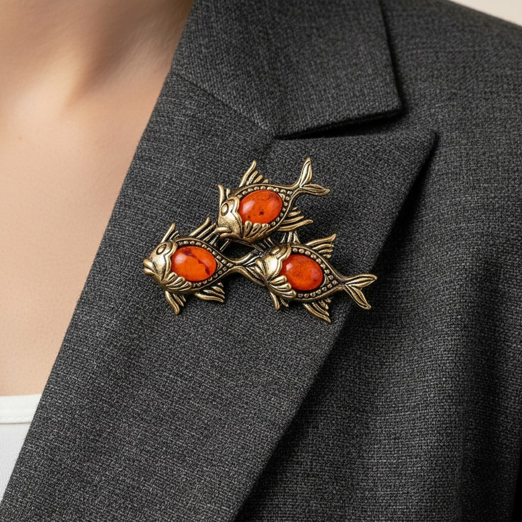 Брошь, янтарь