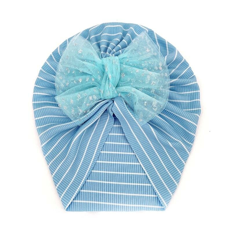 Детская полосатая турбан-шапочка, Светло-голубой