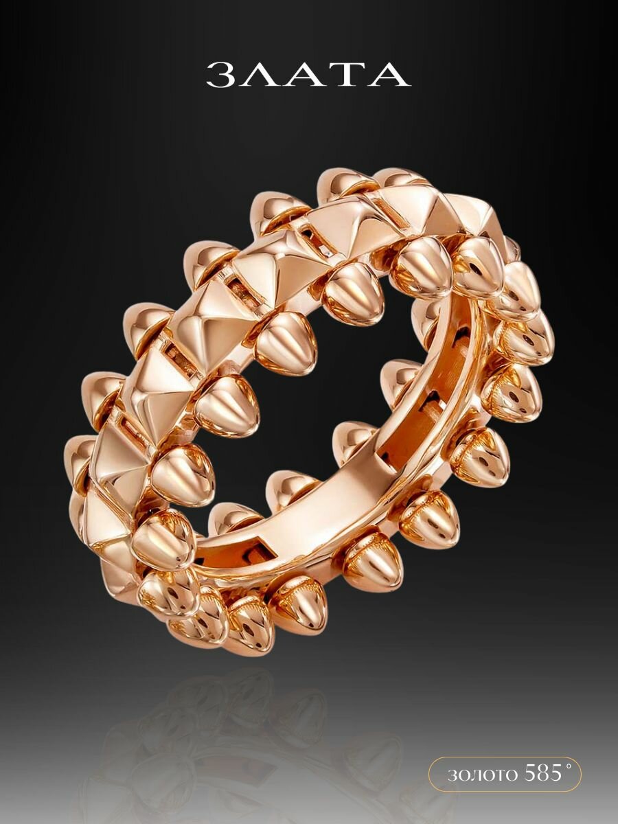 Кольцо широкое, красное золото, 585 проба