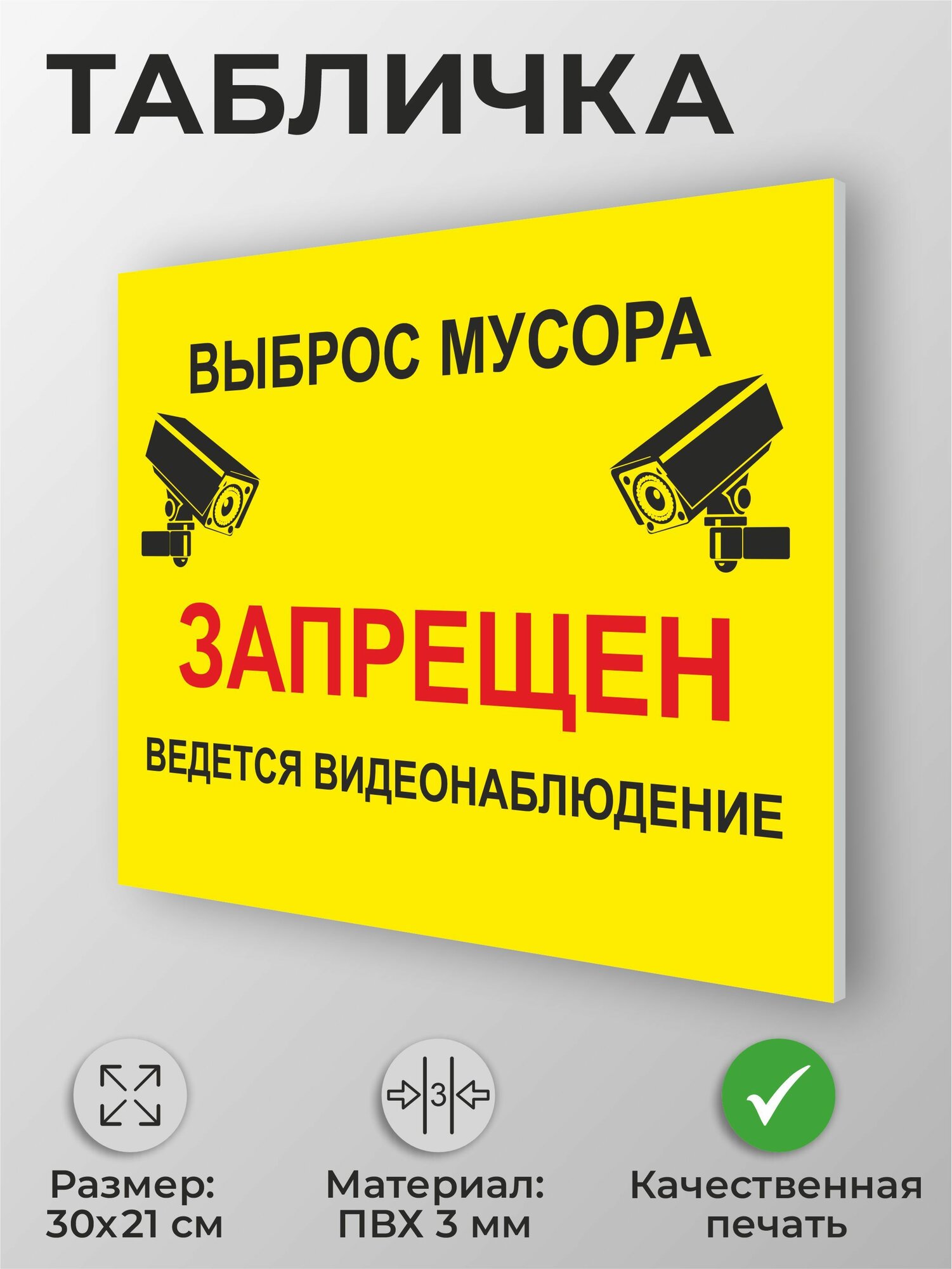Табличка "Выброс мусора запрещен, ведется видеонаблюдение" А4 (30х21см)