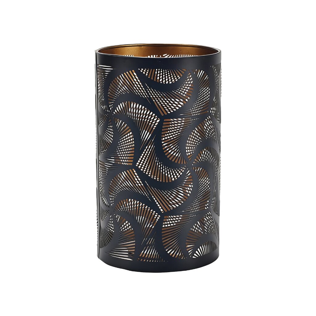 Резной абажур из кованого железа, черный снаружи и золотой внутри-093 с волнистым рисунком