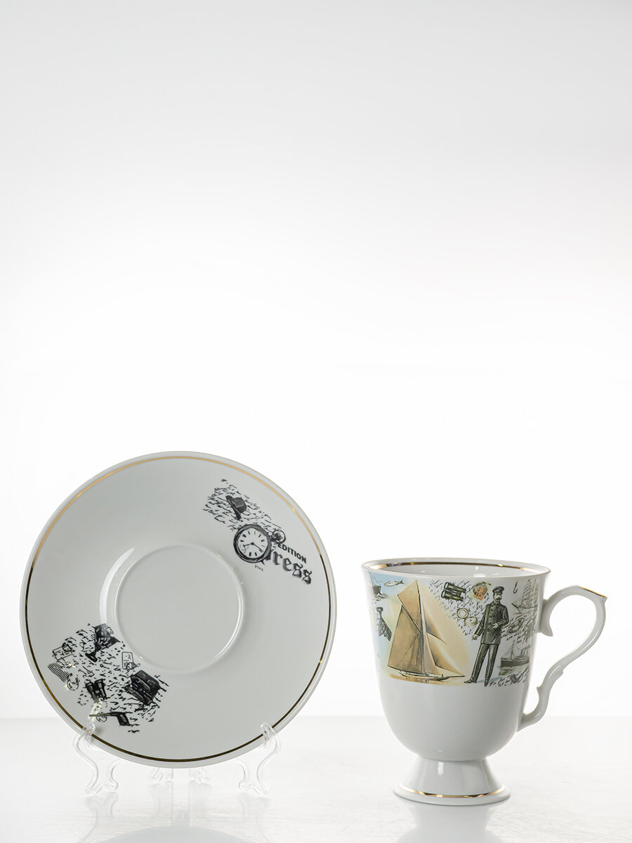 Бокал с блюдцем, ф. Классическая "Джентльмены", фарфор - 600мл, Дулево