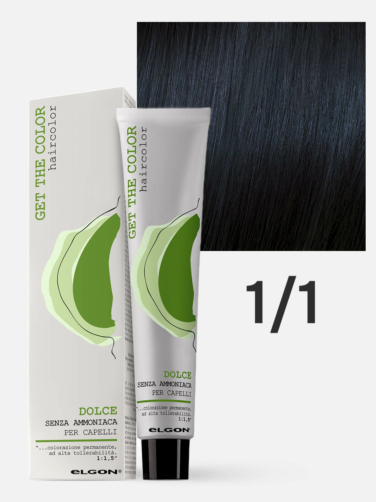 Крем - краска для волос профессиональная без аммиака Elgon Get the Color Dolce 1/1 Черный Пепельный, 100 мл