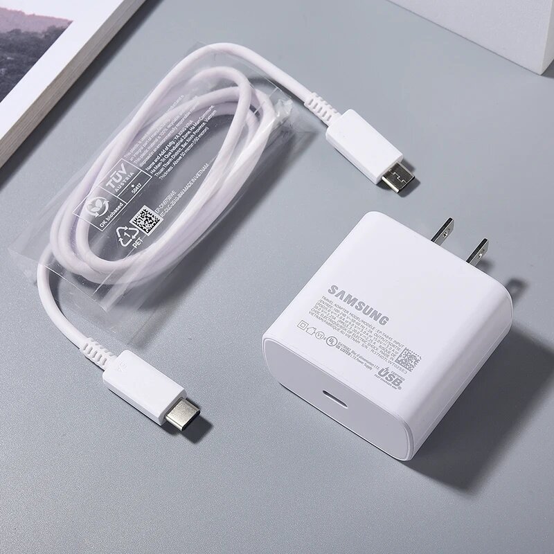 Зарядное устройство Samsung USB C, 45 Вт, сверхбыстрая зарядка, адаптер питания White US add cable