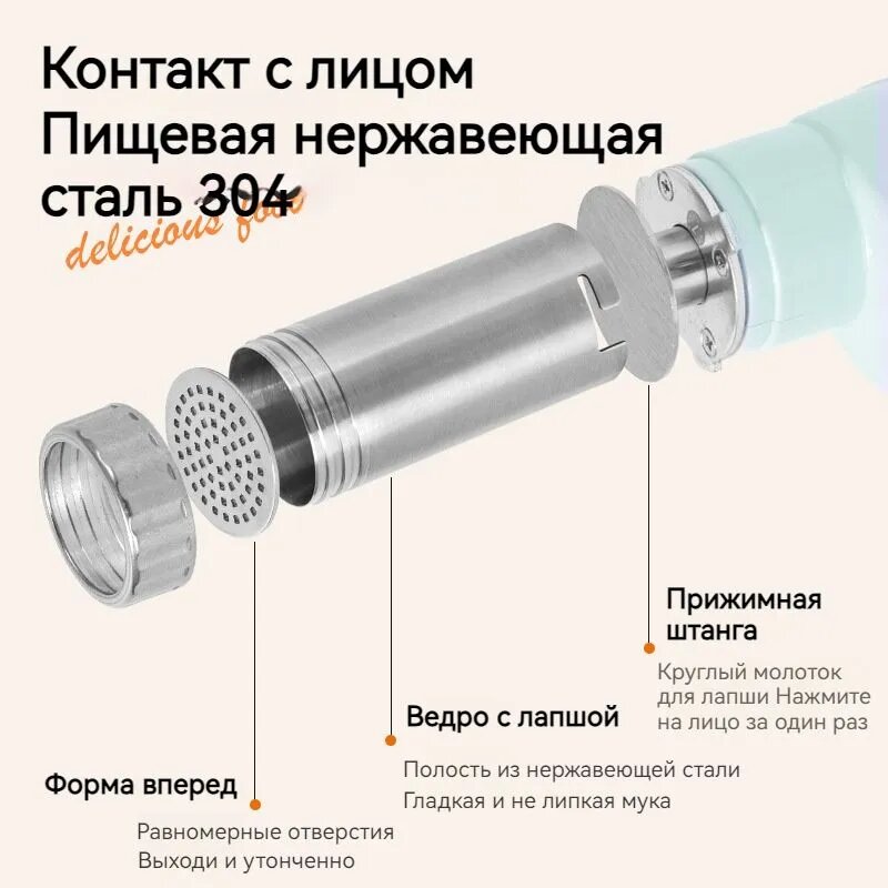 Паста-машина для приготовления лапши с 5 формами, материал: металл и пластик, мощность 50 Вт, белый цвет — фото 1