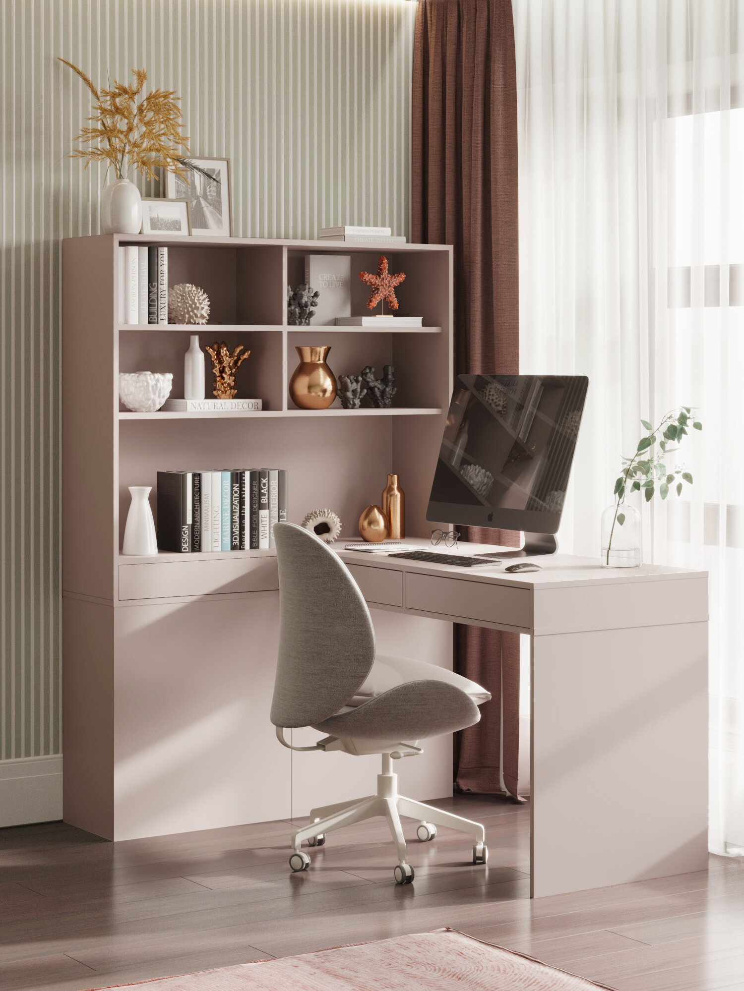 Стол компьютерный со стеллажом и ящиками Click, кашемир, 120х155х167 см